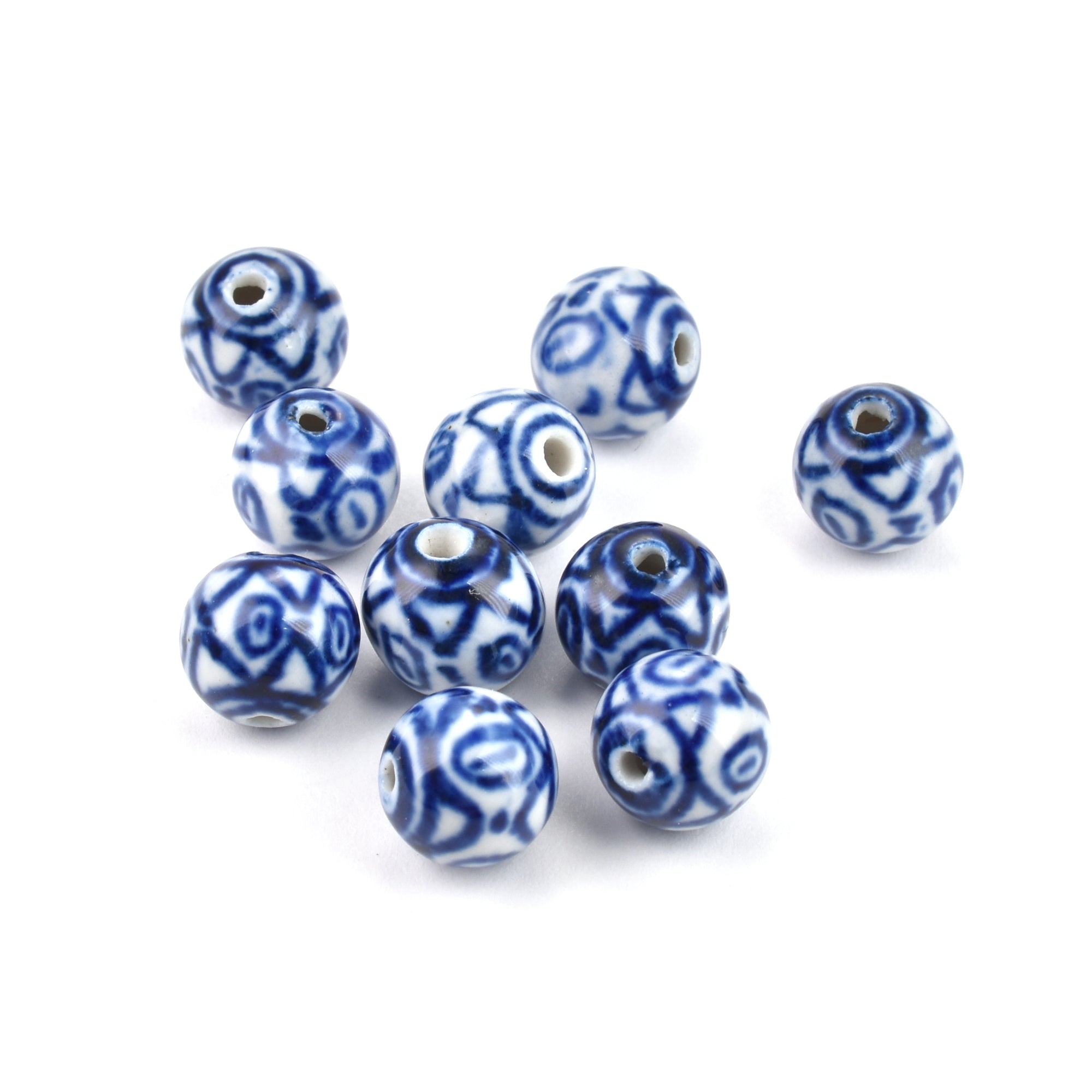 Blue and White Porcelain Bead 10mm 10 Pieces – Rishashay